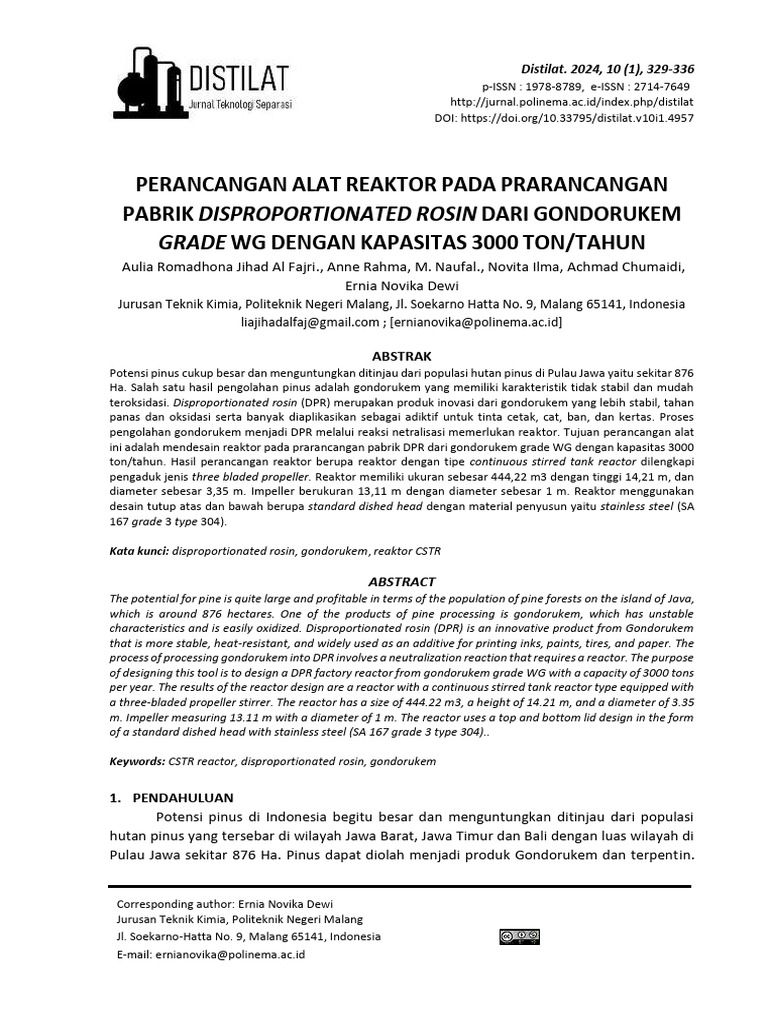 Desain Reaktor CSTR untuk DPR 3000 Ton/Tahun | PDF