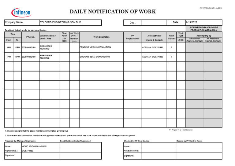 Daily Notification of Work-R1Apr2019-T | PDF