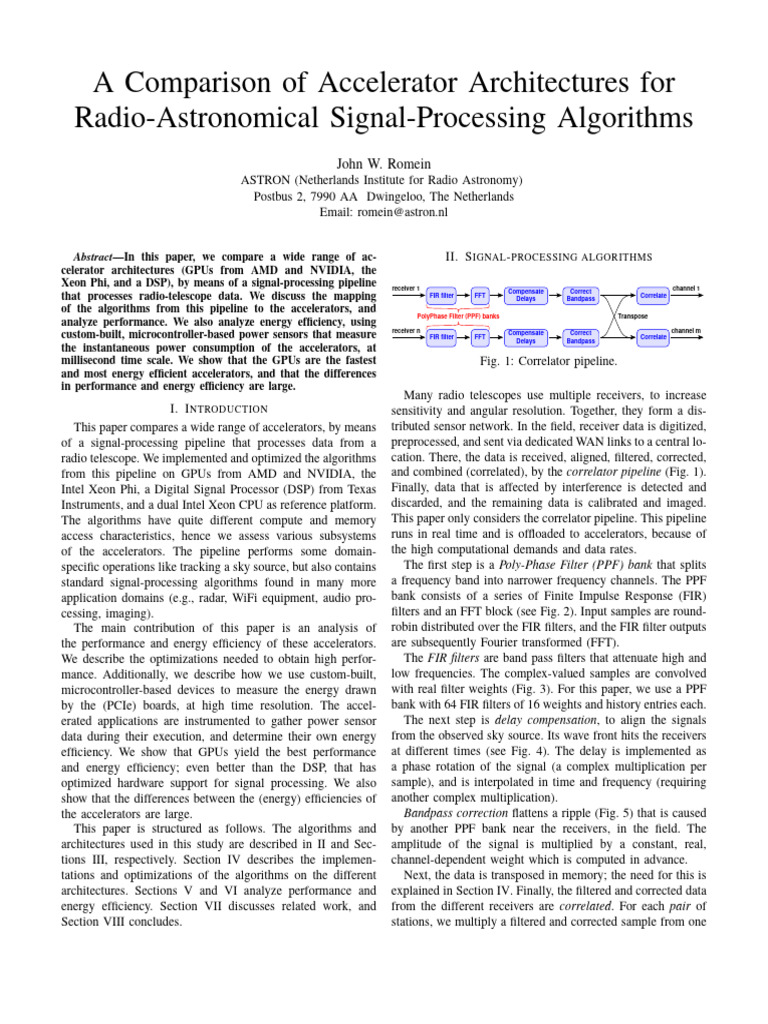 A Comparison of Accelerator Architectures For Radio-Astronomical Signal ...