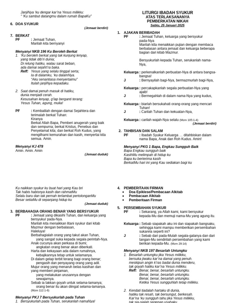 Ibadah Syukur Pernikahan 2025 | PDF
