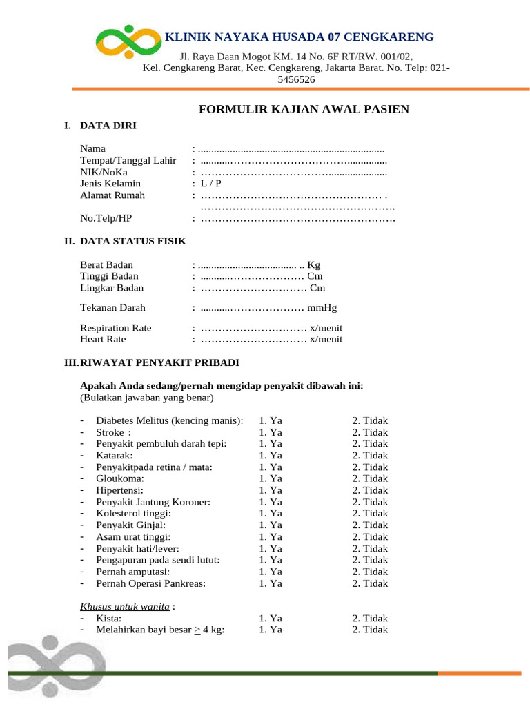 Form Kajian Awal Pasien | PDF