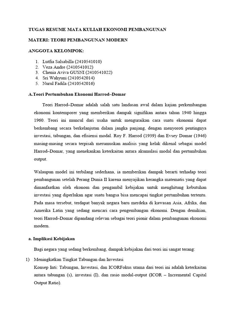Tugas Resume Mata Kuliah Ekonomi Pembanguna Benar(1) | PDF