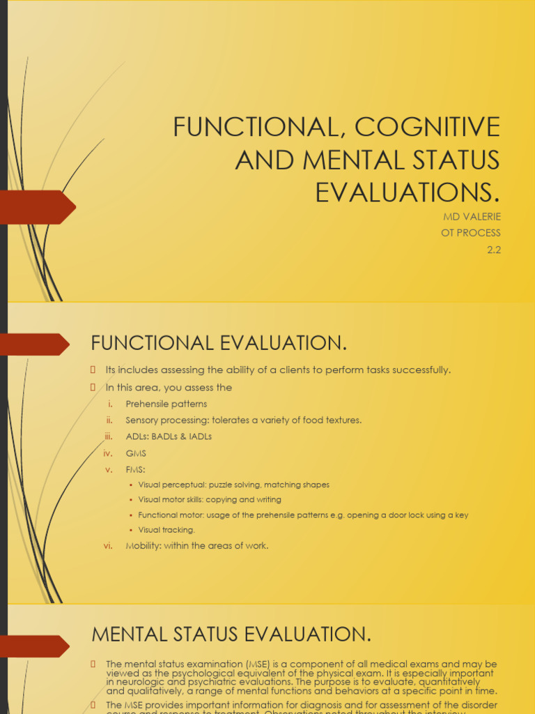 FUNCTIONAL COGNITIVE AND MENTAL EVALUATION | PDF | Hallucination
