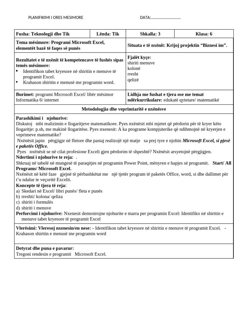 2.5. Programi Microsoft Excel, Elementët Bazë Të Faqes Së Punës | PDF