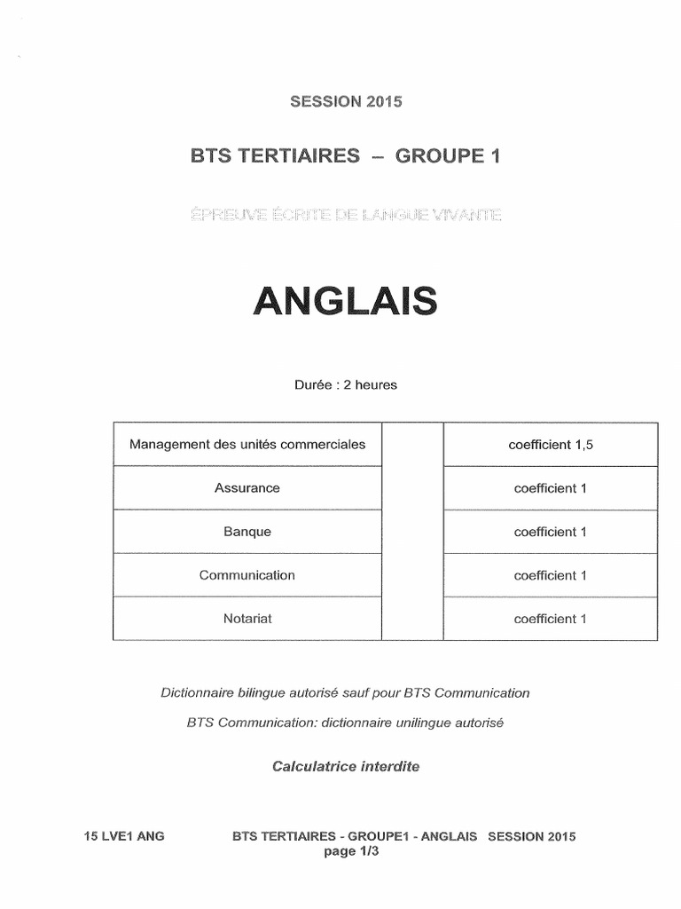 Anglais 2015 | PDF