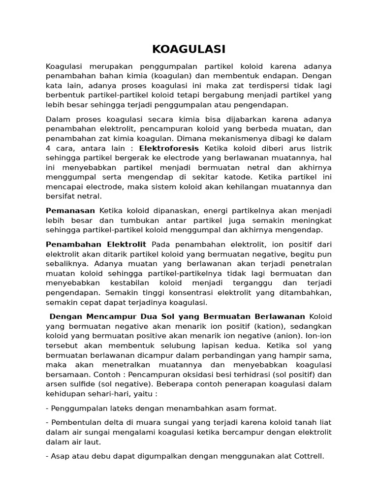 Contoh Proses Koagulasi Koloid | PDF