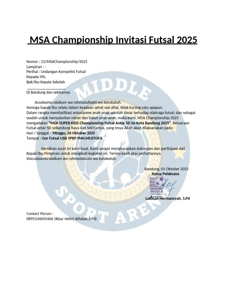 Surat Undangan Futsal 2025 26 Oktober 2025 | PDF