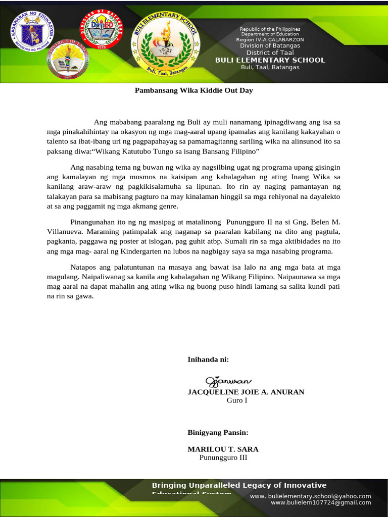 BULI ES Buwan NG Wika Kiddie Out Day | PDF