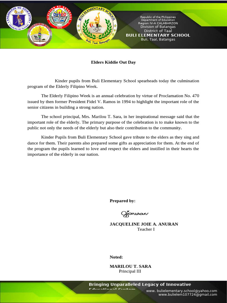 Buli Elementary School Celebrates Elders | PDF | Philippines ...