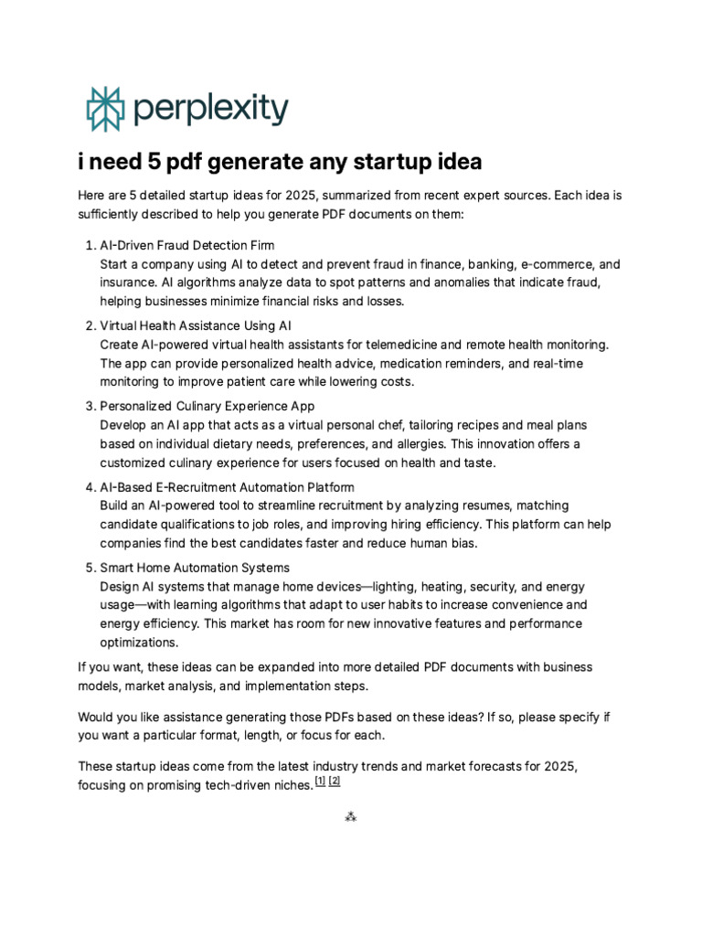 I Need 5 PDF Generate Any Startup Idea | PDF | Artificial Intelligence ...