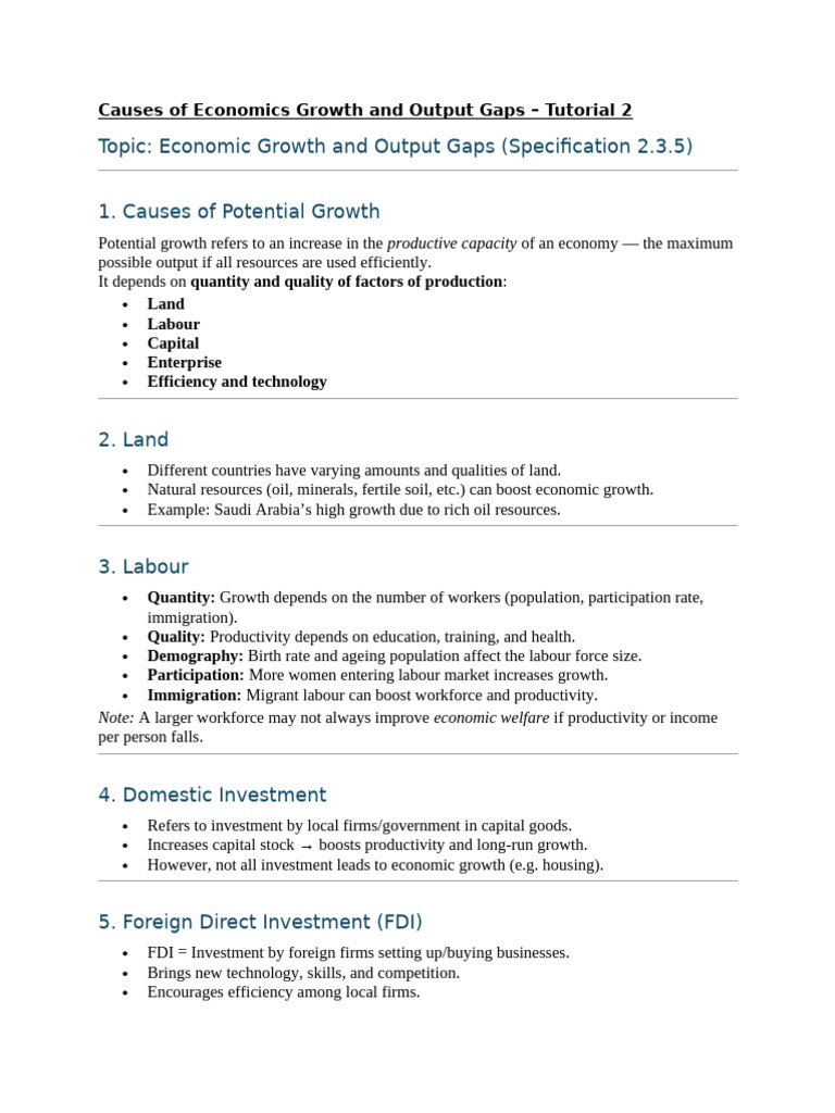 Causes of Economics Growth and Output Gaps | PDF | Economic Growth ...