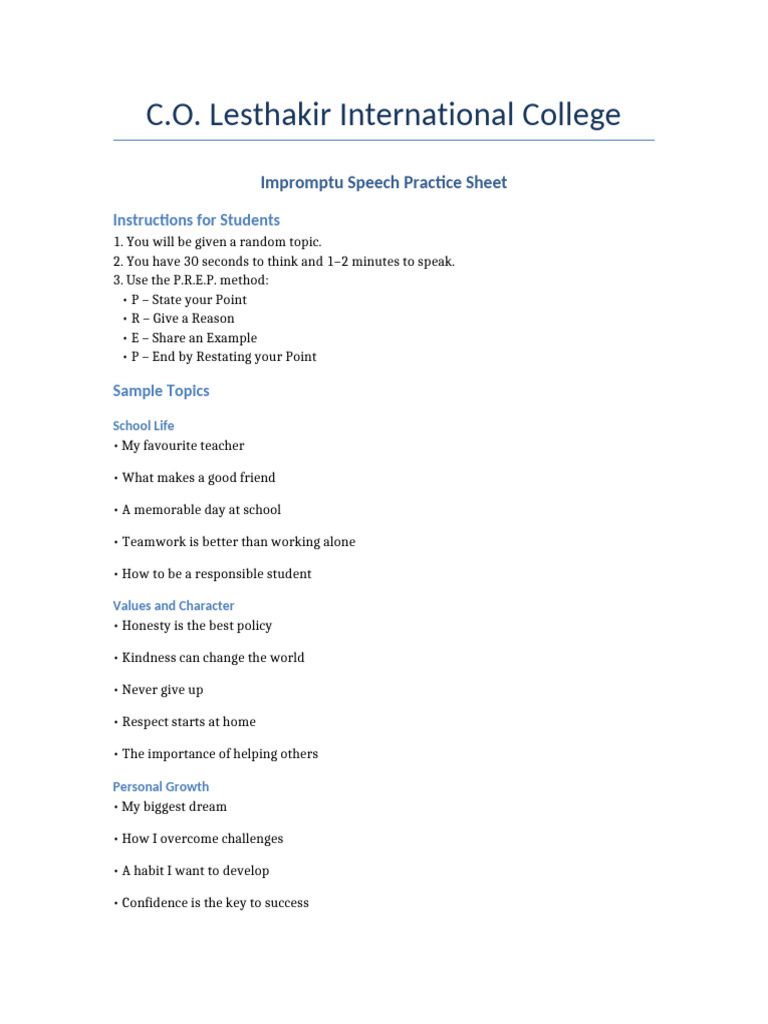 Impromptu Speech Practice Guide | PDF