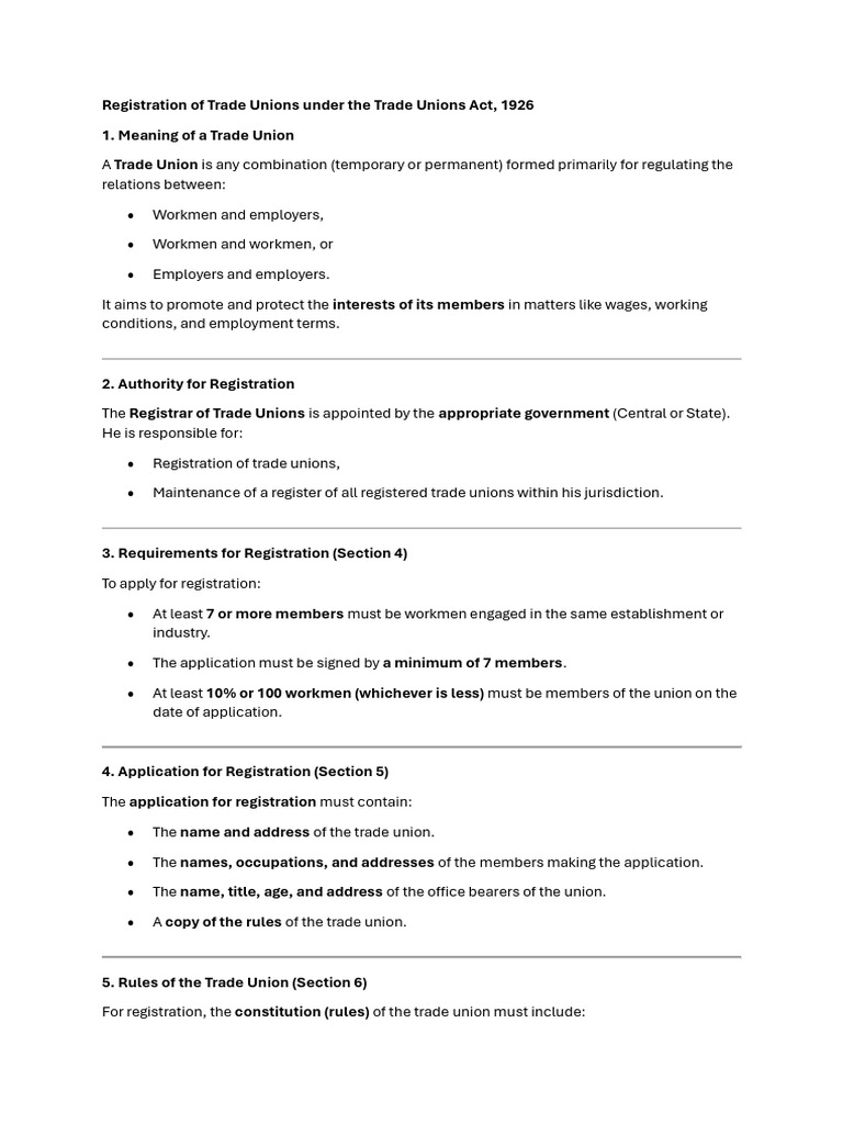 Registration of Trade Unions Under The Trade Unions Act | PDF | Trade ...