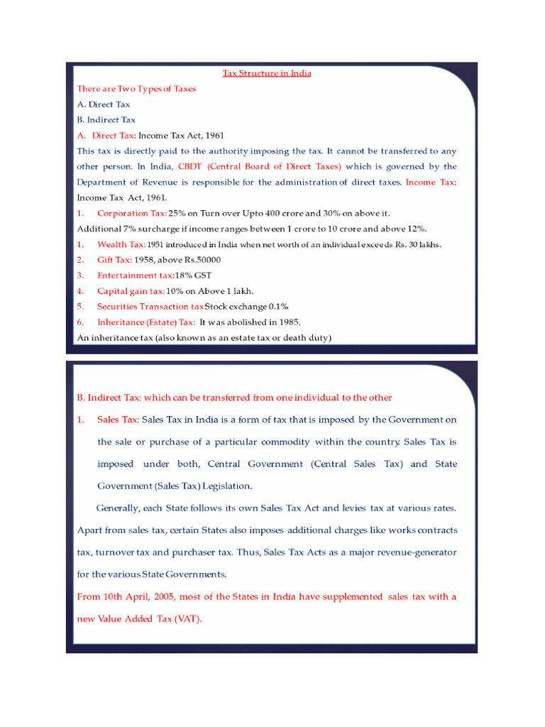 Tax Structure in India | PDF