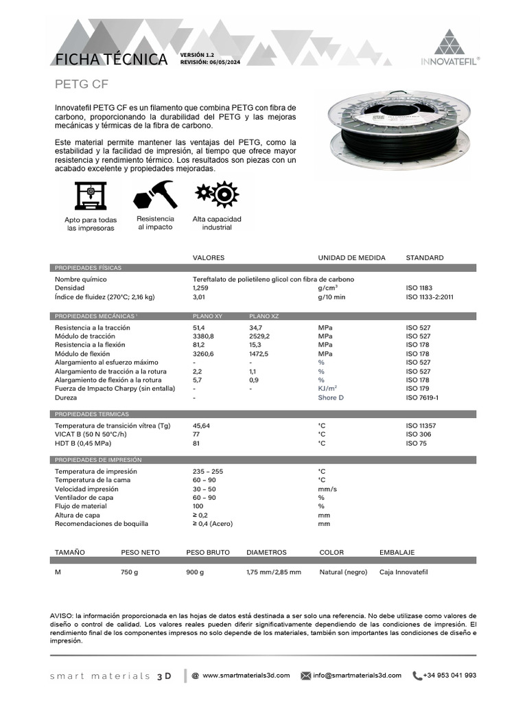 Filamento PETG CF: Durabilidad y Rendimiento | PDF | Materiales ...