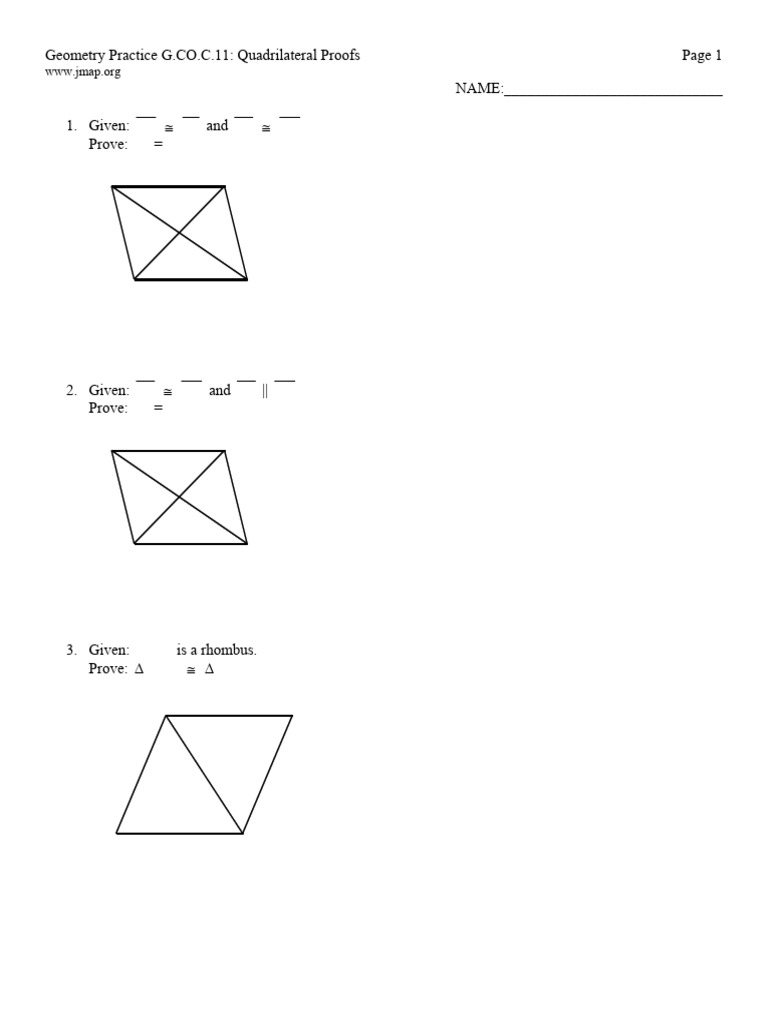 Quadrilateral Proofs Practice Exercises | PDF | Euclid | Euclidean ...