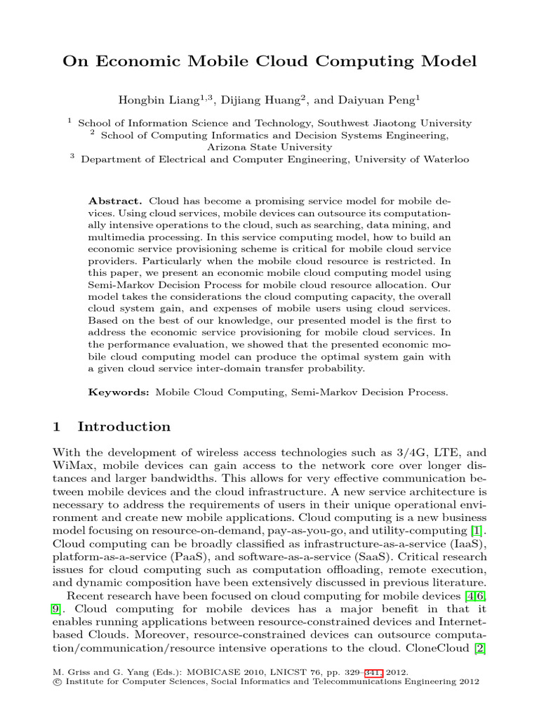 On Economic Mobile Cloud Computing Model | PDF | Cloud Computing ...