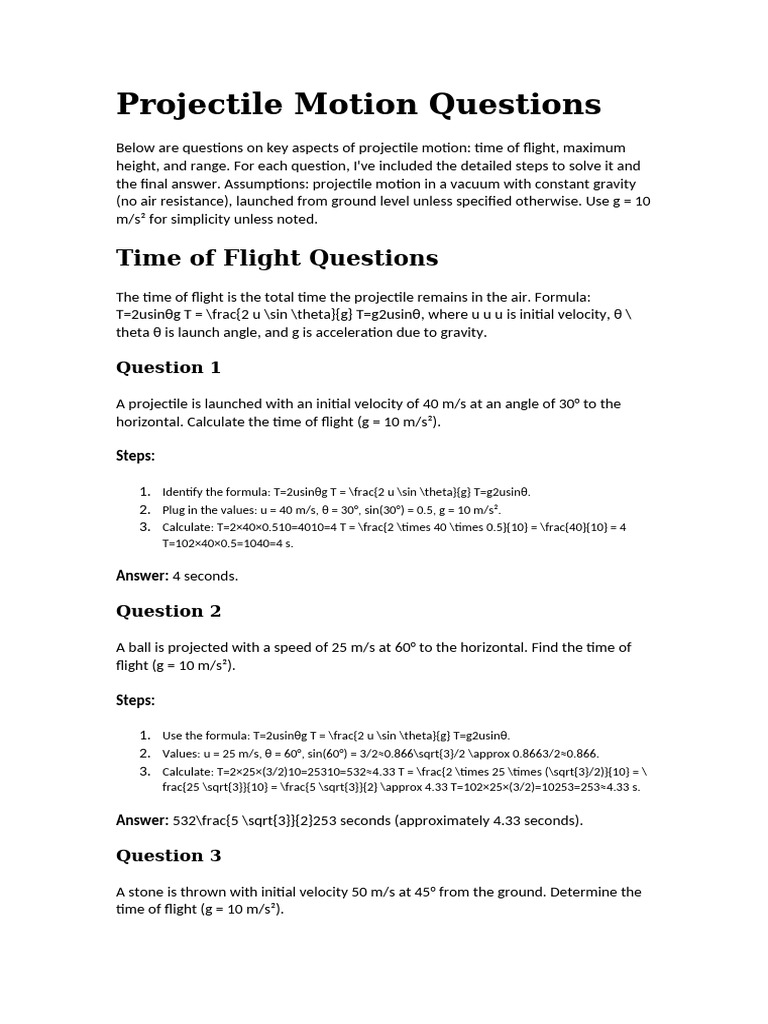 Projectile Motion Questions | PDF | Projectiles | Physics