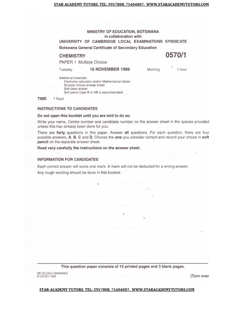 BGCSE Chemistry Paper 1, 1999 | PDF