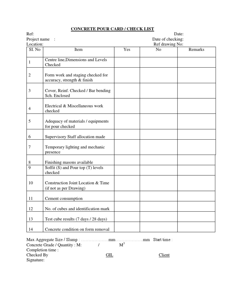 Concrete Pour Card | PDF