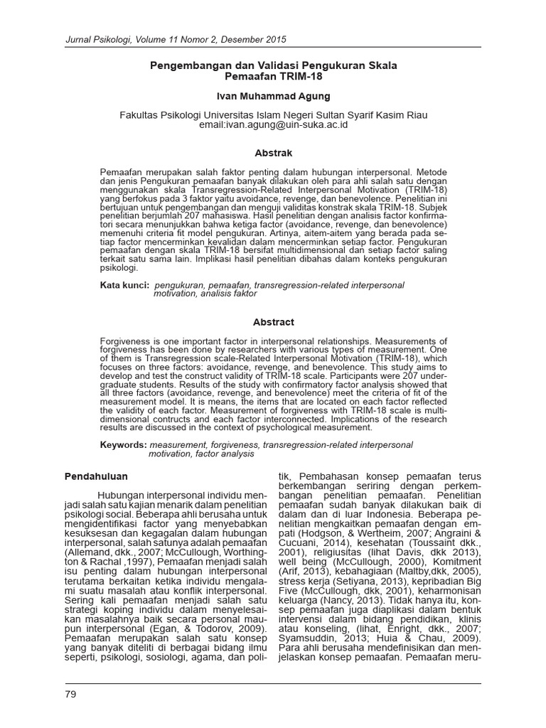 Validasi Skala Pemaafan TRIM-18 | PDF