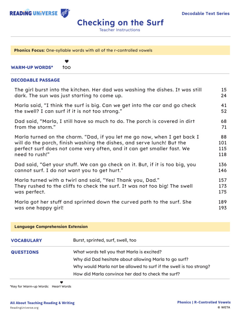 Decodable Checking On The Surf | PDF | Phonics | Human Communication