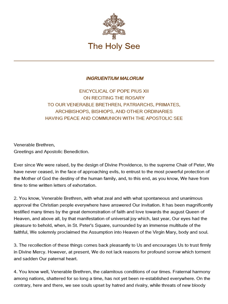 HF P-Xii Enc 15091951 Ingruentium-Malorum | PDF | Rosary | Prayer