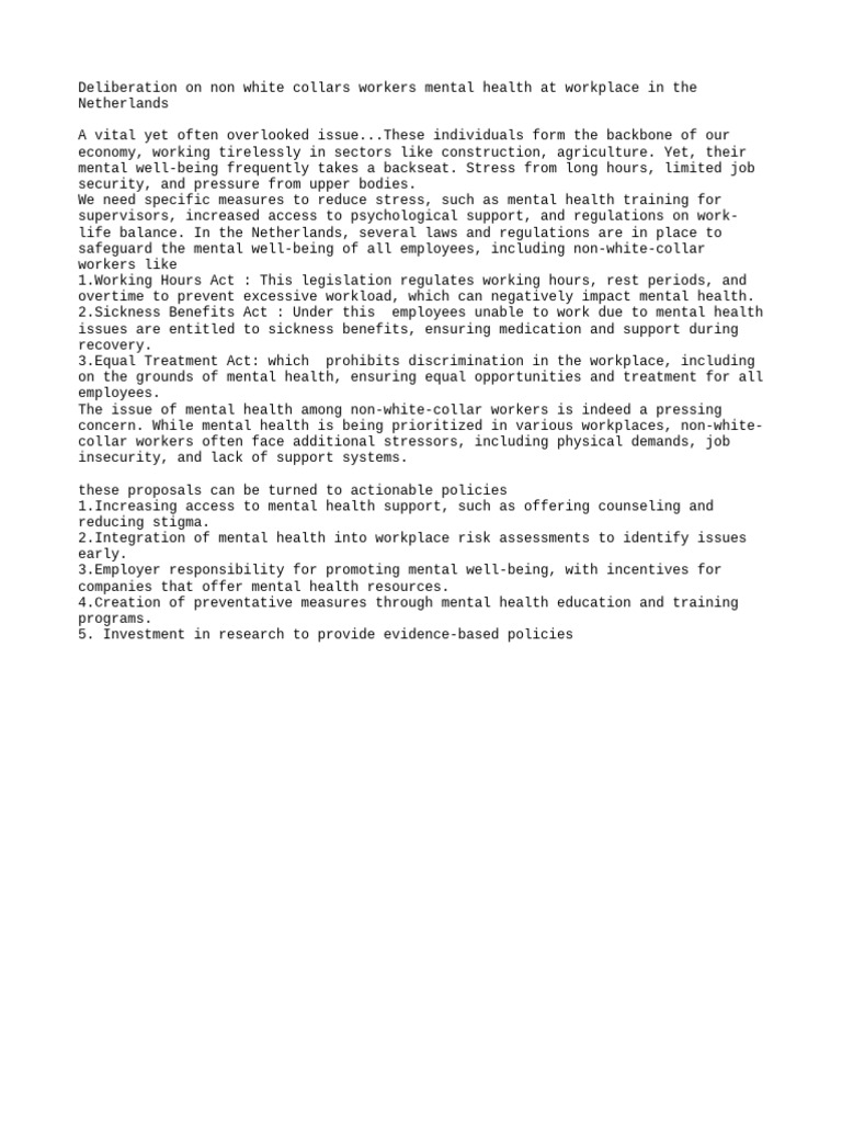 MOD CAUCUS Non White Collars Workers Mental Health at Workplace in The ...