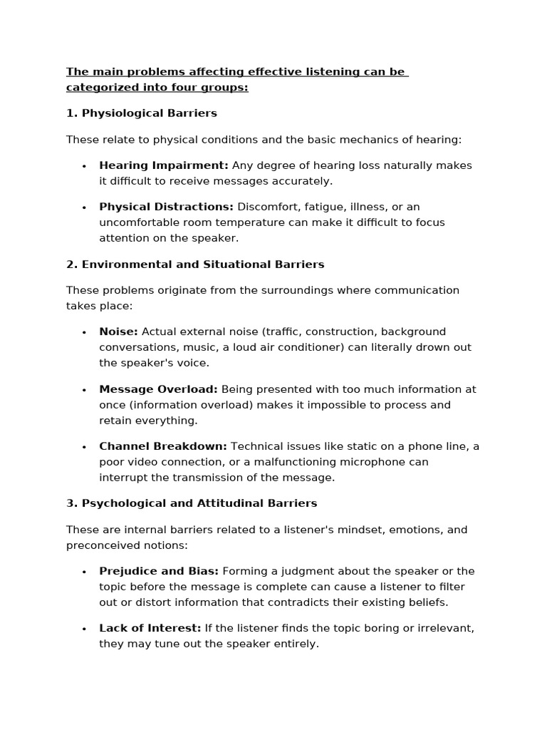 The Main Problems Affecting Effective Listening Can Be Categorized Into ...
