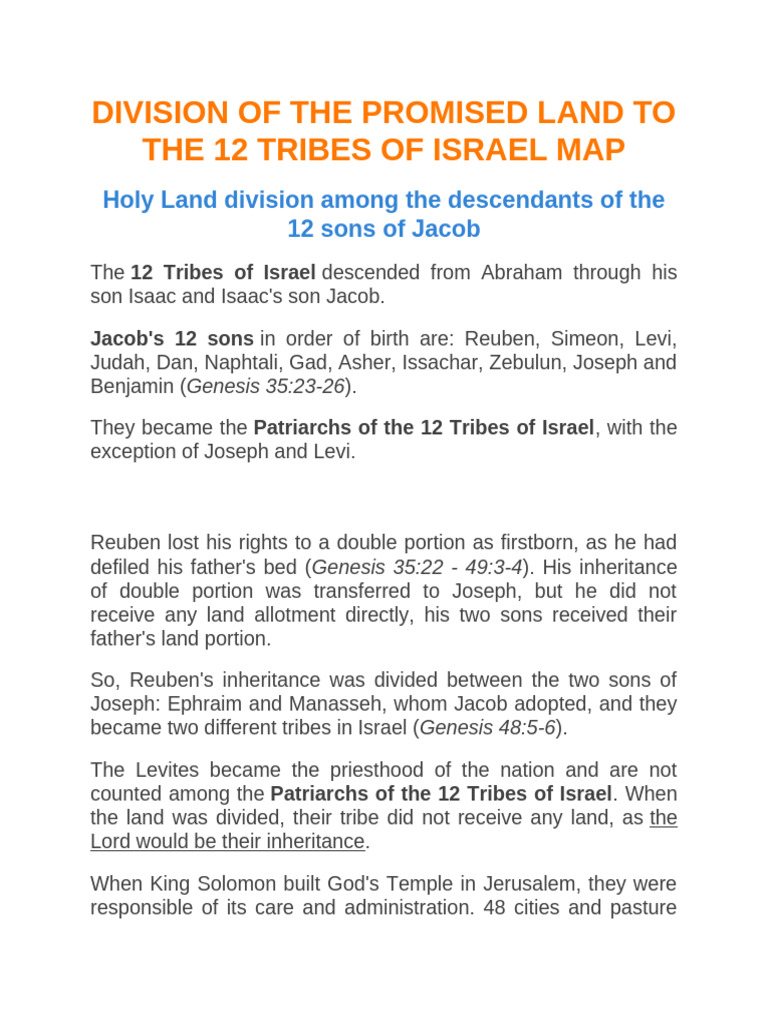 Division of the Promised Land Map | PDF | Bible Content | Canaan