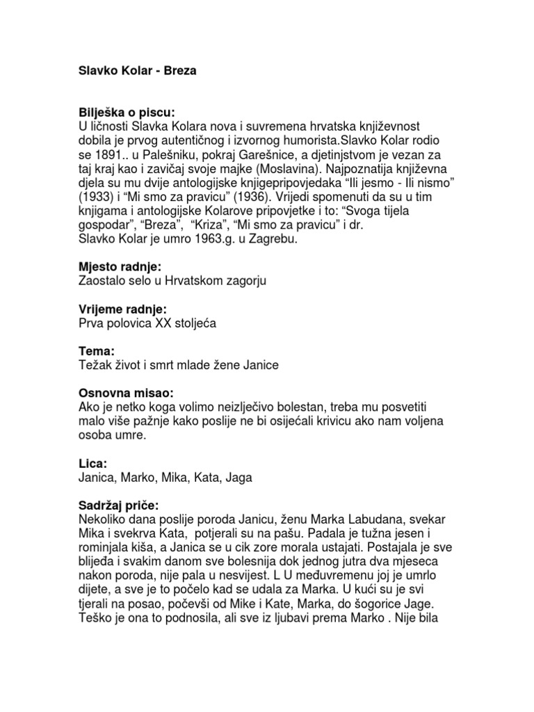 Slavko Kolar - Breza | PDF
