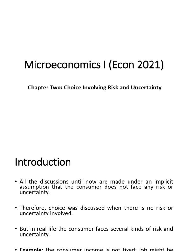 Microeconomics I - Chapter Two | PDF | Risk Aversion | Utility
