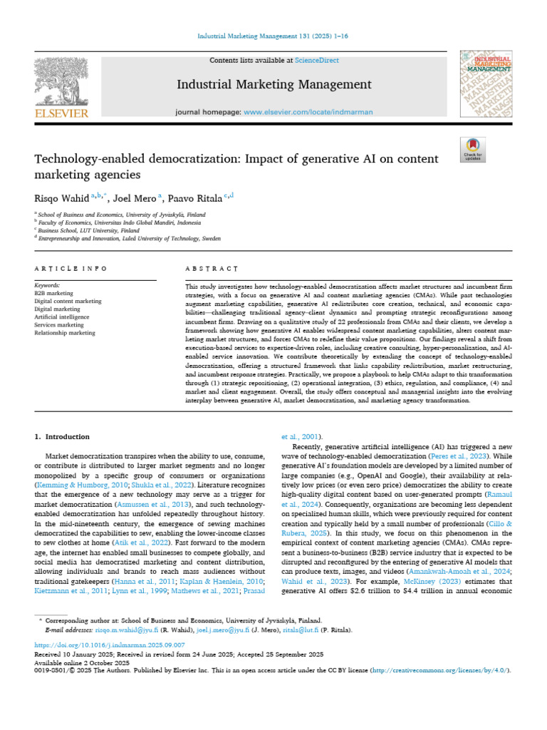 Technology-Enabled Democratization Impact of Generative AI On Content ...