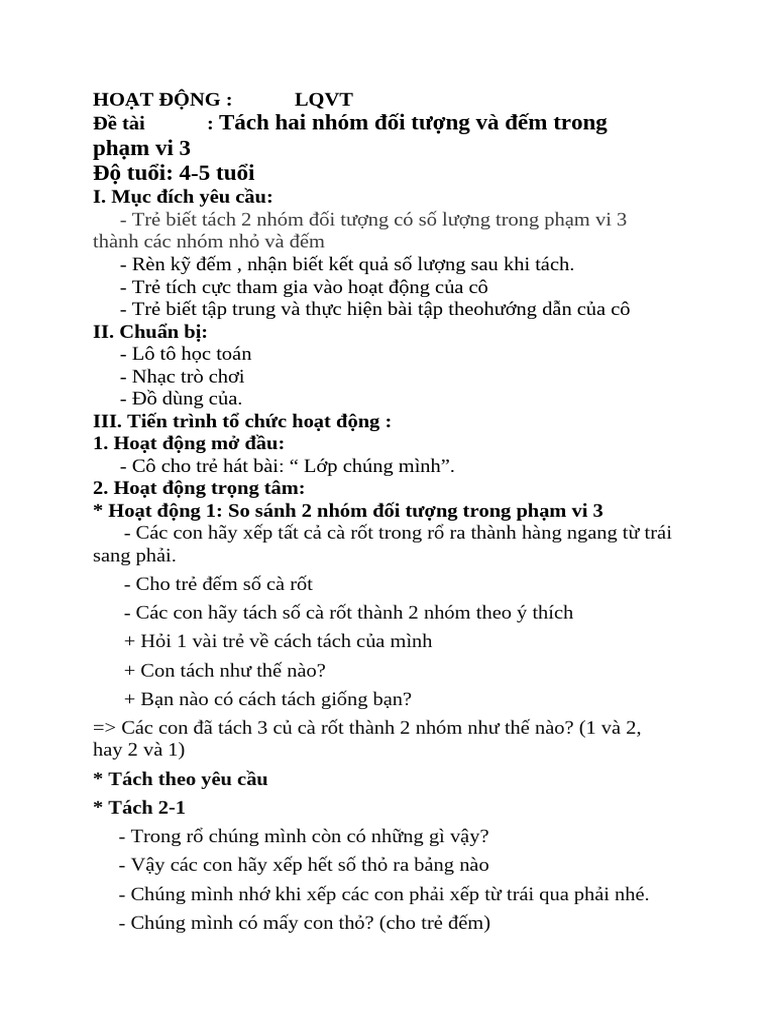 Tách Hai Nhóm Đối Tượng Và Đếm Trong Phạm VI 3 | PDF