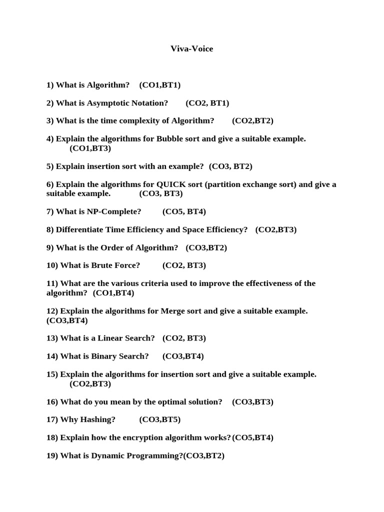 DAA Lab Viva-Voice | PDF