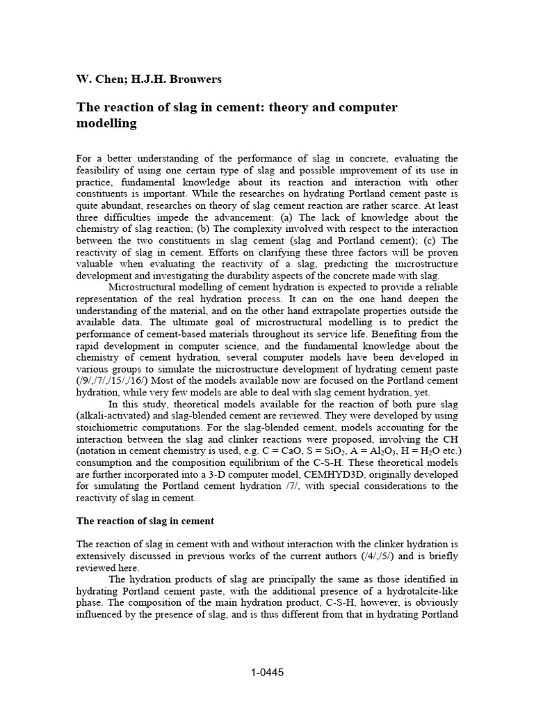Slag Reaction in Cement: Theory & Modeling | PDF | Cement | Silicon Dioxide