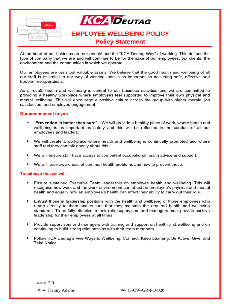 K CW GR Po 028 - Employee Wellbeing Policy | PDF | Well Being ...