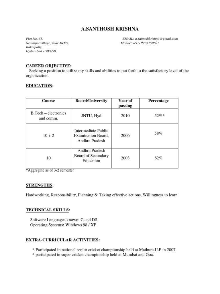 Santhosh Krishna's Resume Summary | PDF | Computers