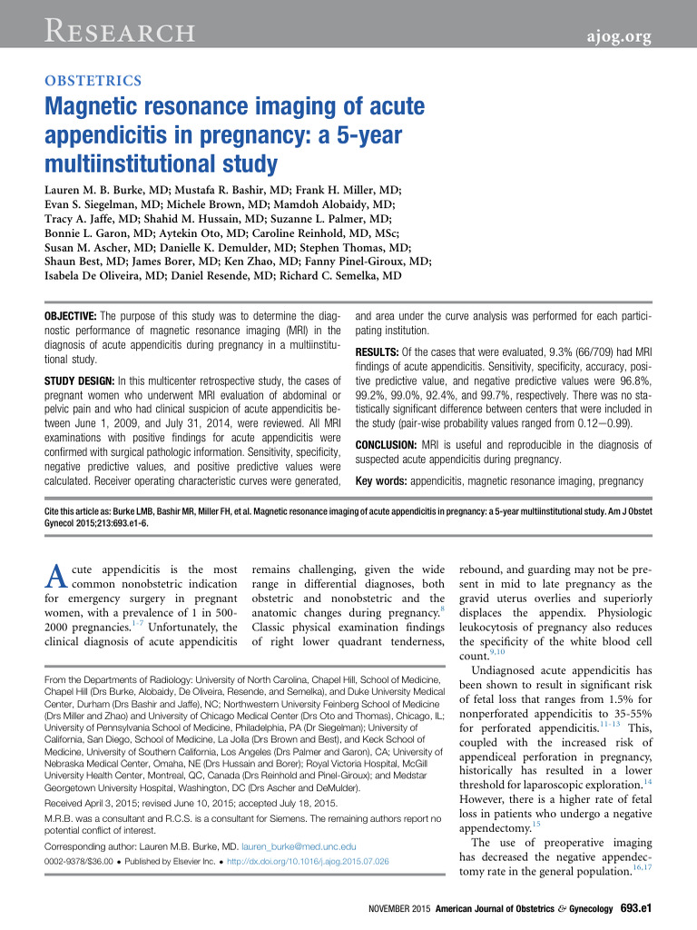 MRI in Pregnancy Appendicitis | PDF | Medical Imaging | Magnetic ...