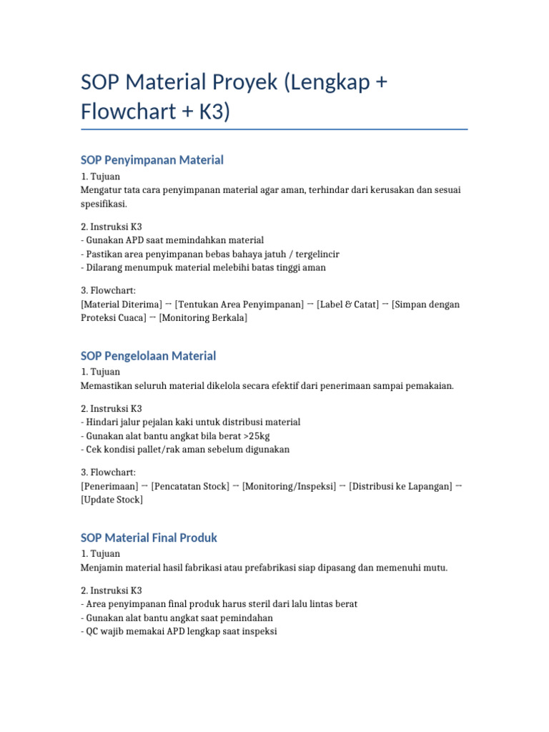 SOP Penyimpanan dan Pengelolaan Material | PDF