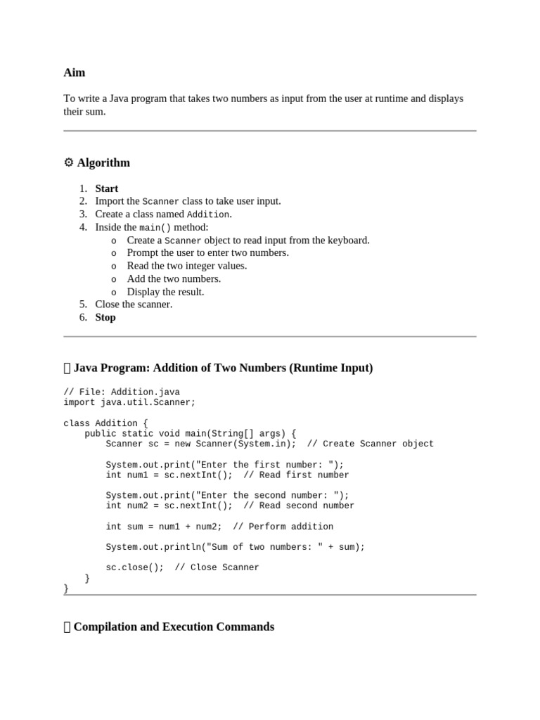 Java Program for Adding Two Numbers | PDF