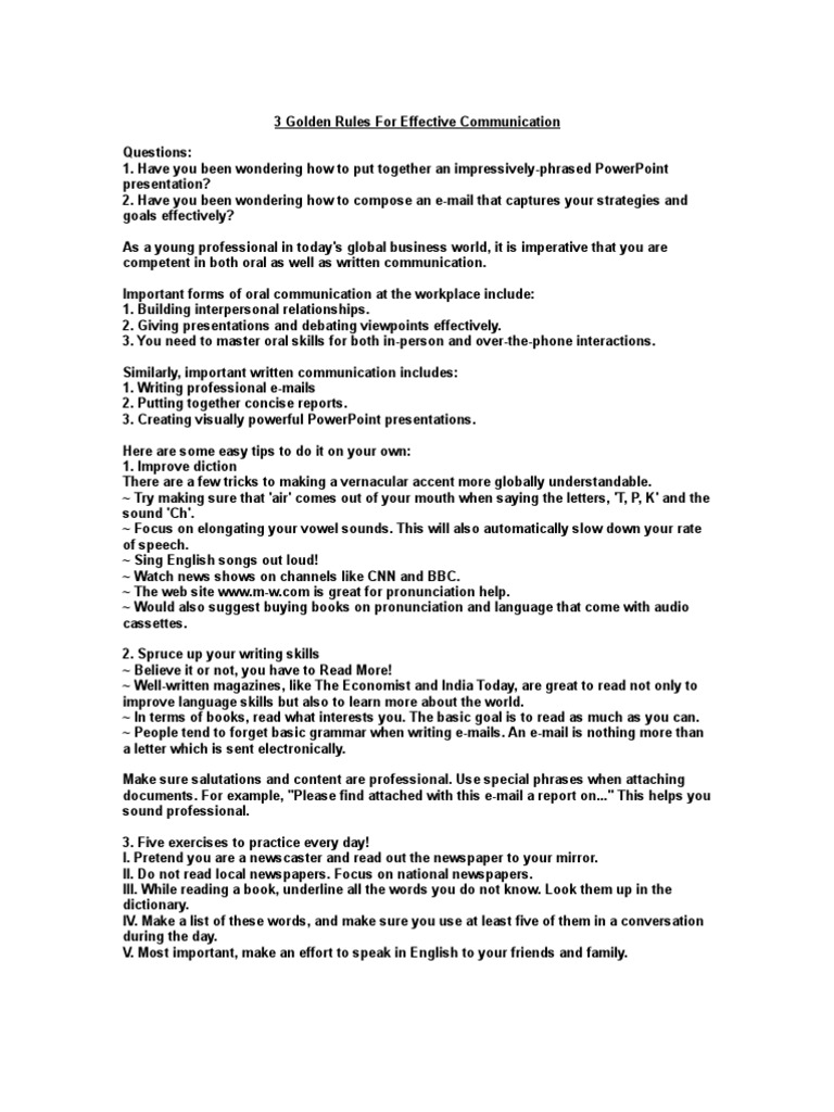 3 Golden Rules For Effective Communication | PDF | English Language ...