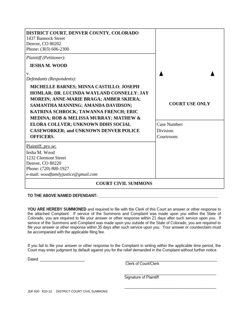 District Court Civil Summons | PDF | Complaint | Summons