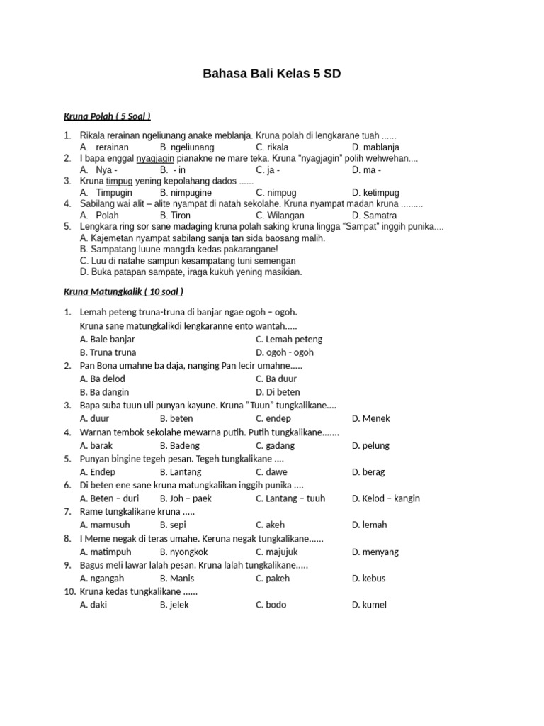 Buku Bahasa Bali Kelas 5 SD | PDF