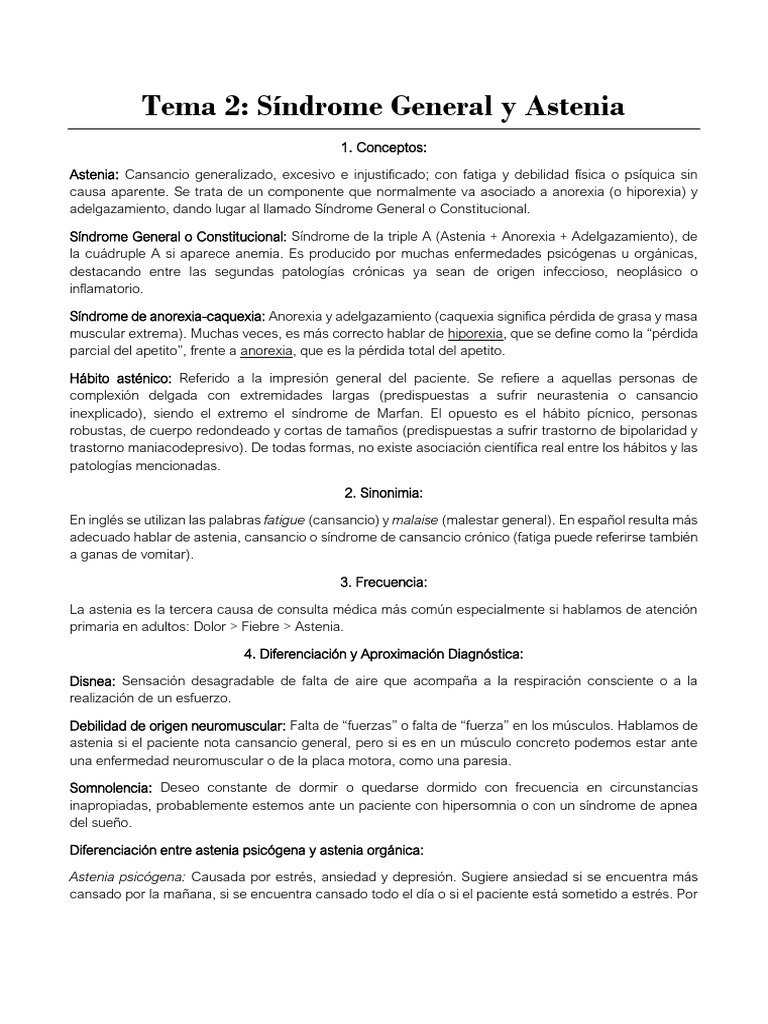 Tema 2. Síndrome General y Astenia. | PDF | Debilidad | Cáncer