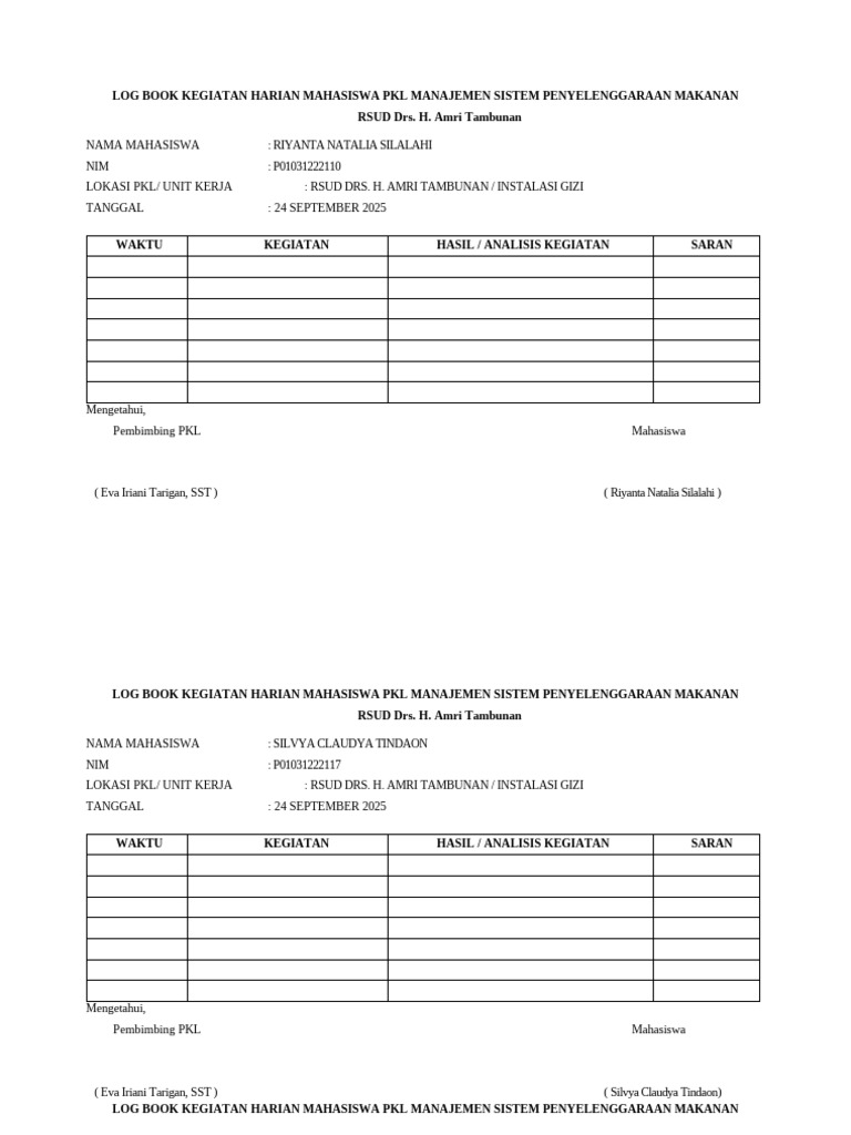 Log Book Kegiatan Harian Mahasiswa PKL Manajemen Sistem Penyelenggaraan ...