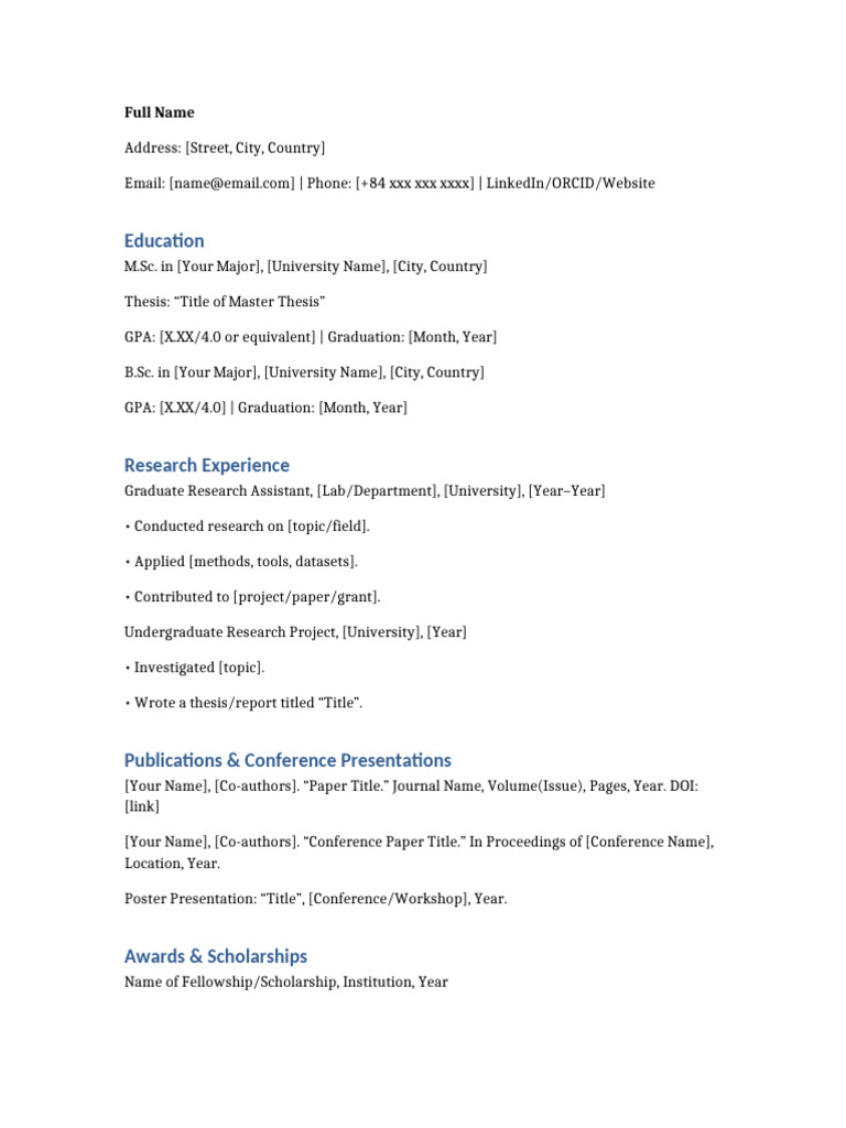 Academic CV Template PHD | PDF