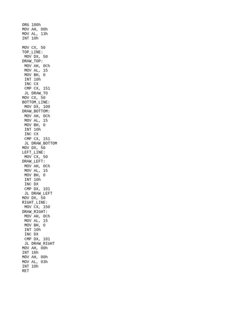 DOS Assembly Code for Drawing Box | PDF
