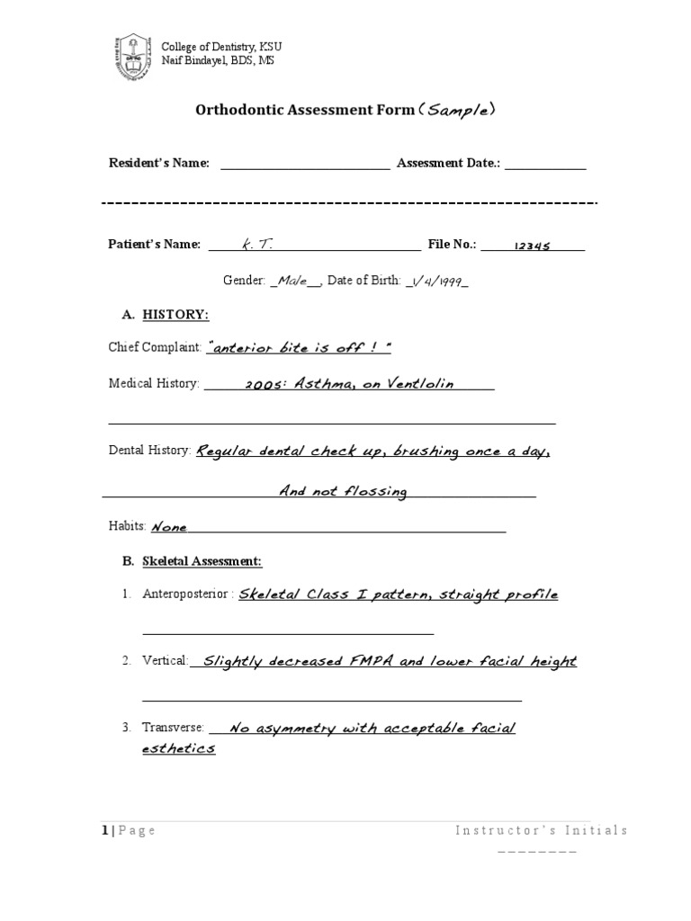 Orthodontic Assessment Form-KSU-Sample PDF | PDF | Orthodontics ...
