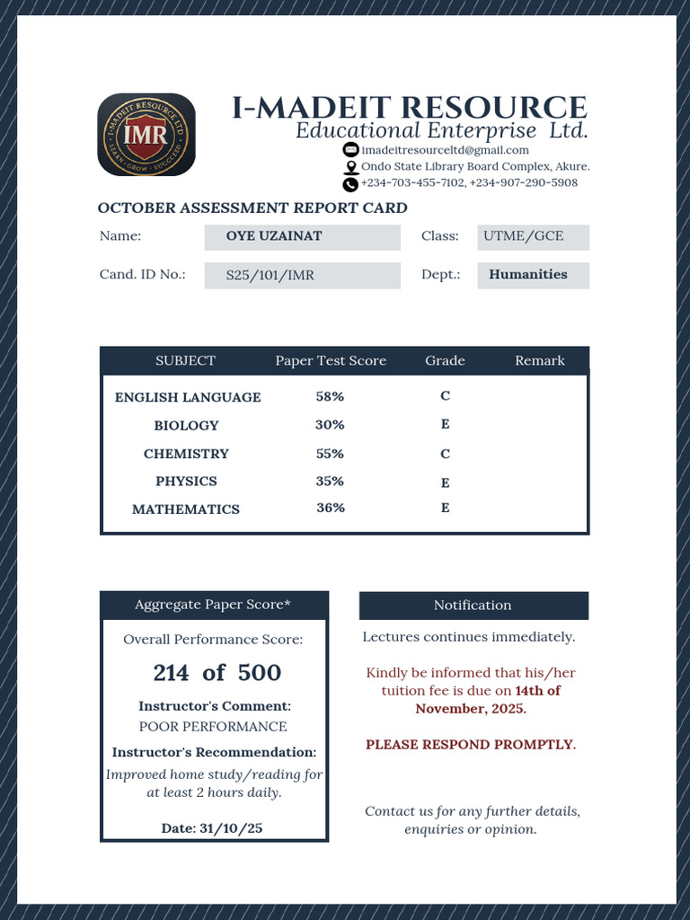 Monthly Assessment Report Card 20251031 160954 0000 | PDF